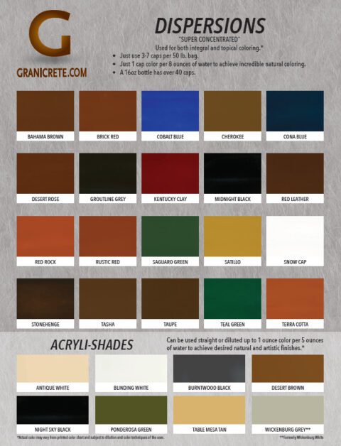 DISPERSIONS and ACRYLI-SHADES COLOR CHART | Granicrete